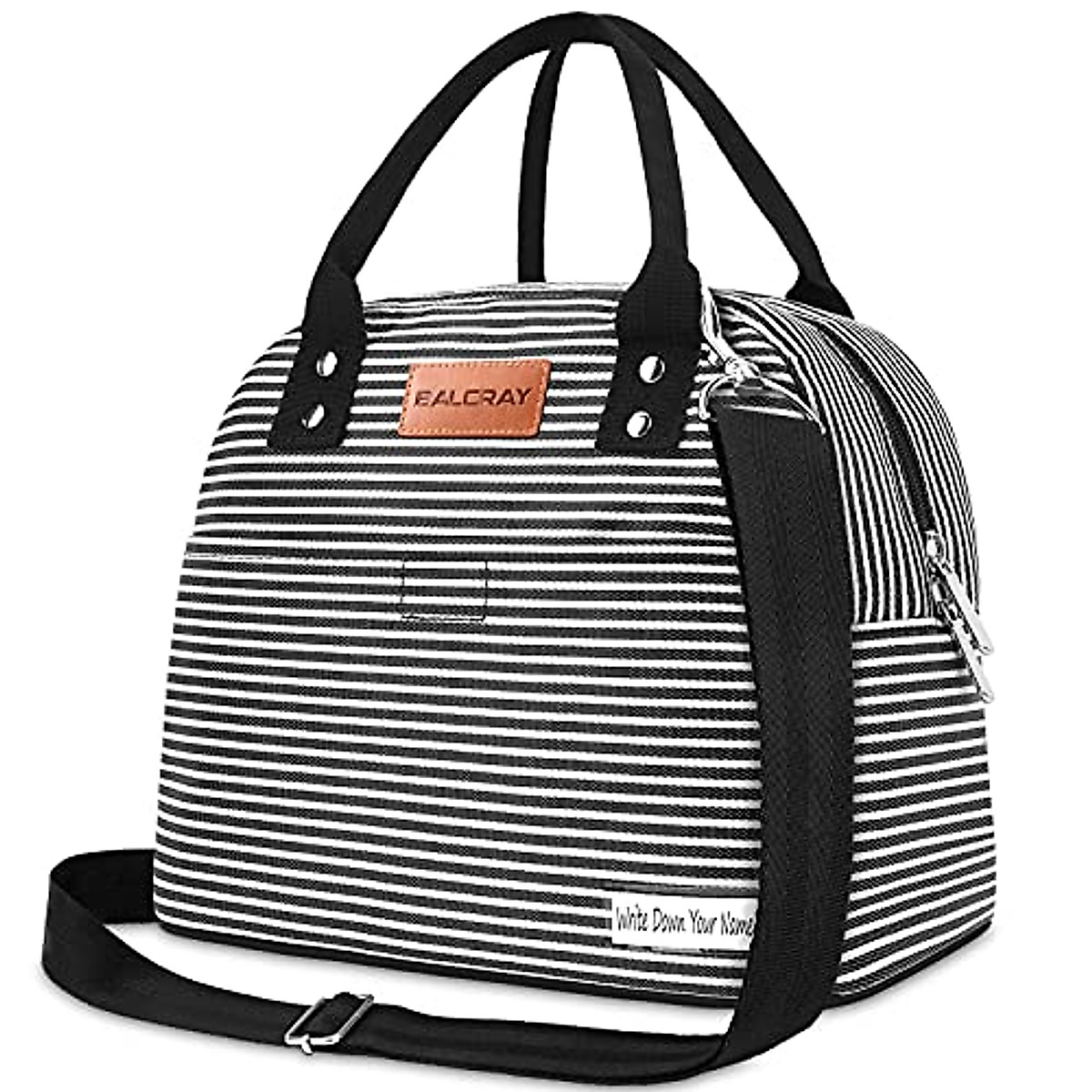 BALORAY Reusable Lunch Bag for Women Men Leakproof Multi-functional with Shoulder Strap Adult Lunch Box Thermal Cooler Bag Lunch Container for Women Men Work Picnic (Black White Strip)