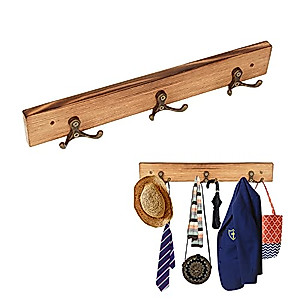 Haominnaqi Solid Wood Coat Rack Wall Mounted - 3 Six Hooks, Fitting Room Wardrobe Coat Door Rear Hook Key Hook Kitchen Bathroom Hook(2pce)