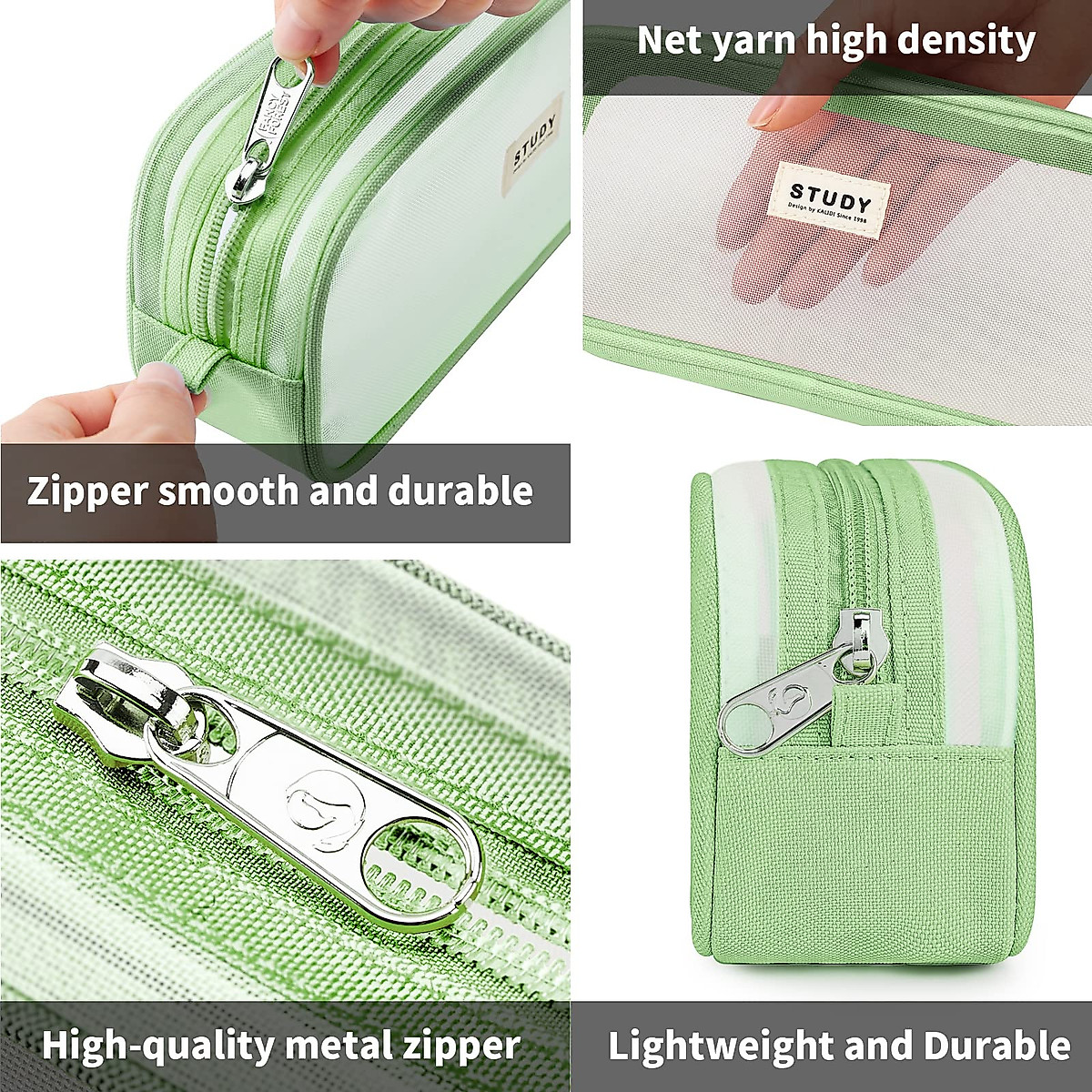 KALIDI Grid Mesh Pencil Case Large Capacity Pencil Case Big Pencil Pouch With Zipper Simple Stationery Bag Aesthetic Pen Bag for School Teen Girl Boy Multi-Purpose bag for office Men Women