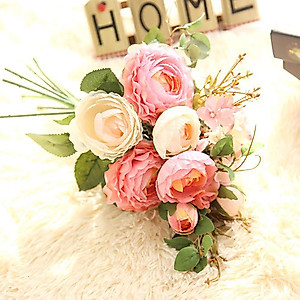 Artfen Artificial Flowers Fake Silk Hydrangea Flower Simulation Hand Tied Bouquet Lu Lotus Bouquet for Home Hotel Office Wedding Party Garden Craft Art Decor Approx 8.5" in Diameter Pink 2