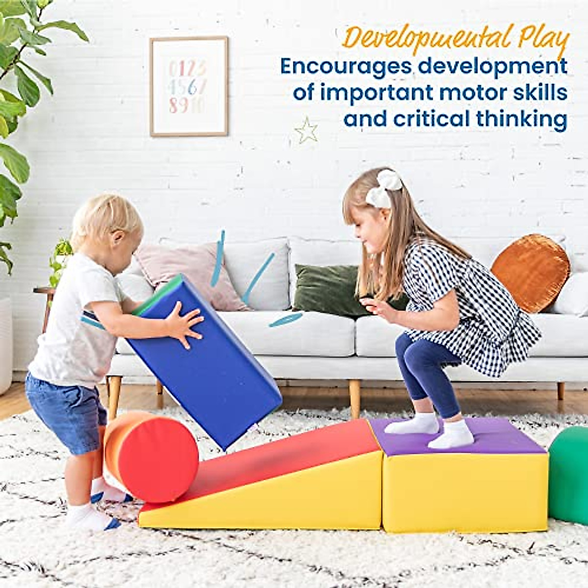 ECR4Kids SoftZone Climb and Crawl Activity Playset, Lightweight Foam Shapes for Climbing, Crawling and Sliding, Safe Foam Playset for Toddlers and Preschoolers, 5-Piece - Assorted