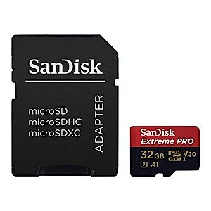 SanDisk Extreme PRO microSDHC Memory Card Plus SD Adapter up to 100 MB/s, Class 10, U3, V30, A1 - 32GB SDSQXCG-032G