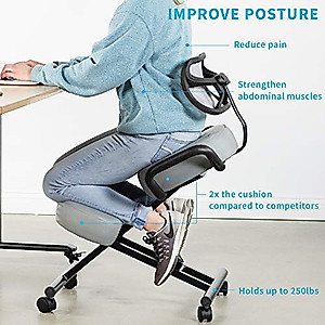 DRAGONN by VIVO Ergonomic Kneeling Chair with Back Support, Adjustable Stool for Home and Office with Angled Seat for Better Posture - Thick Comfortable Cushions, Gray, DN-CH-K02G