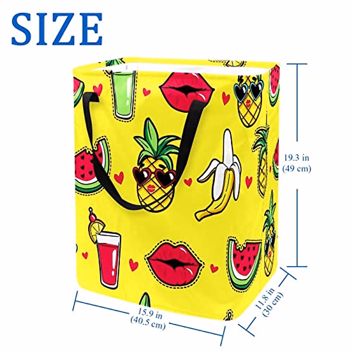 Pineapple Cocktail Watermelon Banana Print Collapsible Laundry Hamper, 60L Waterproof Laundry Baskets Washing Bin Clothes Toys Storage for Dorm Bathroom Bedroom