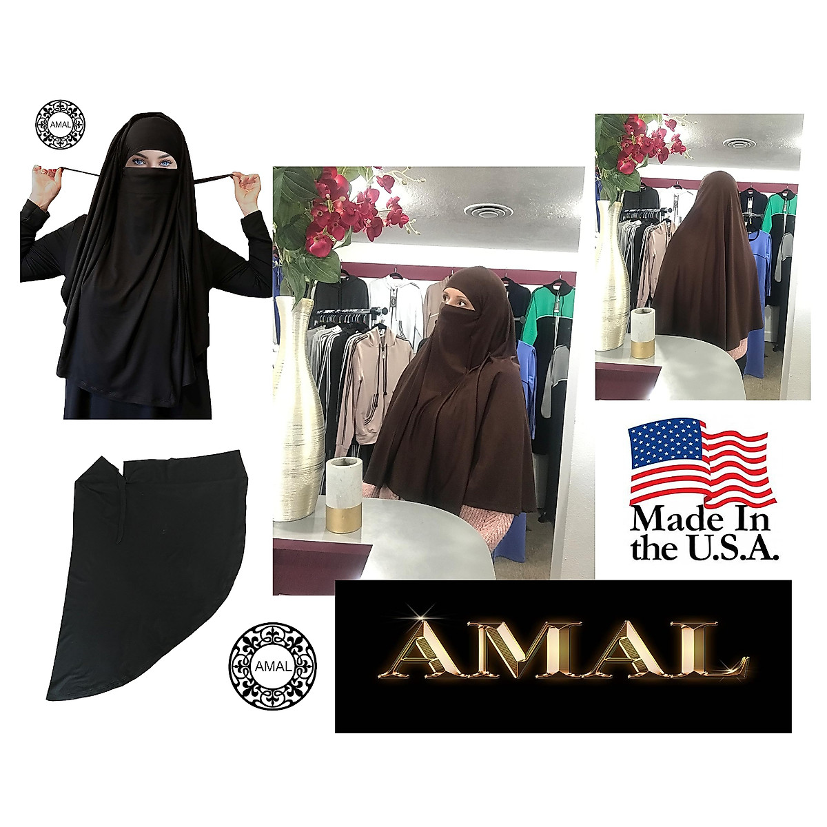 AMAL Niqab Muslim Nikab Women Burka Overhead Jilbab Long Hijab Abaya Khimar (Black)