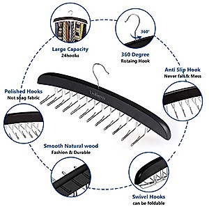 Tank Tops Hanger with 24 Large Capacity, Bra Space Saving Hangers Heavy Duty Wooden with 360°Rotating Hooks, Closet Organizer for Tank Tops, Camisole, Bathing Suits, Bras, Scarfs etc, Black