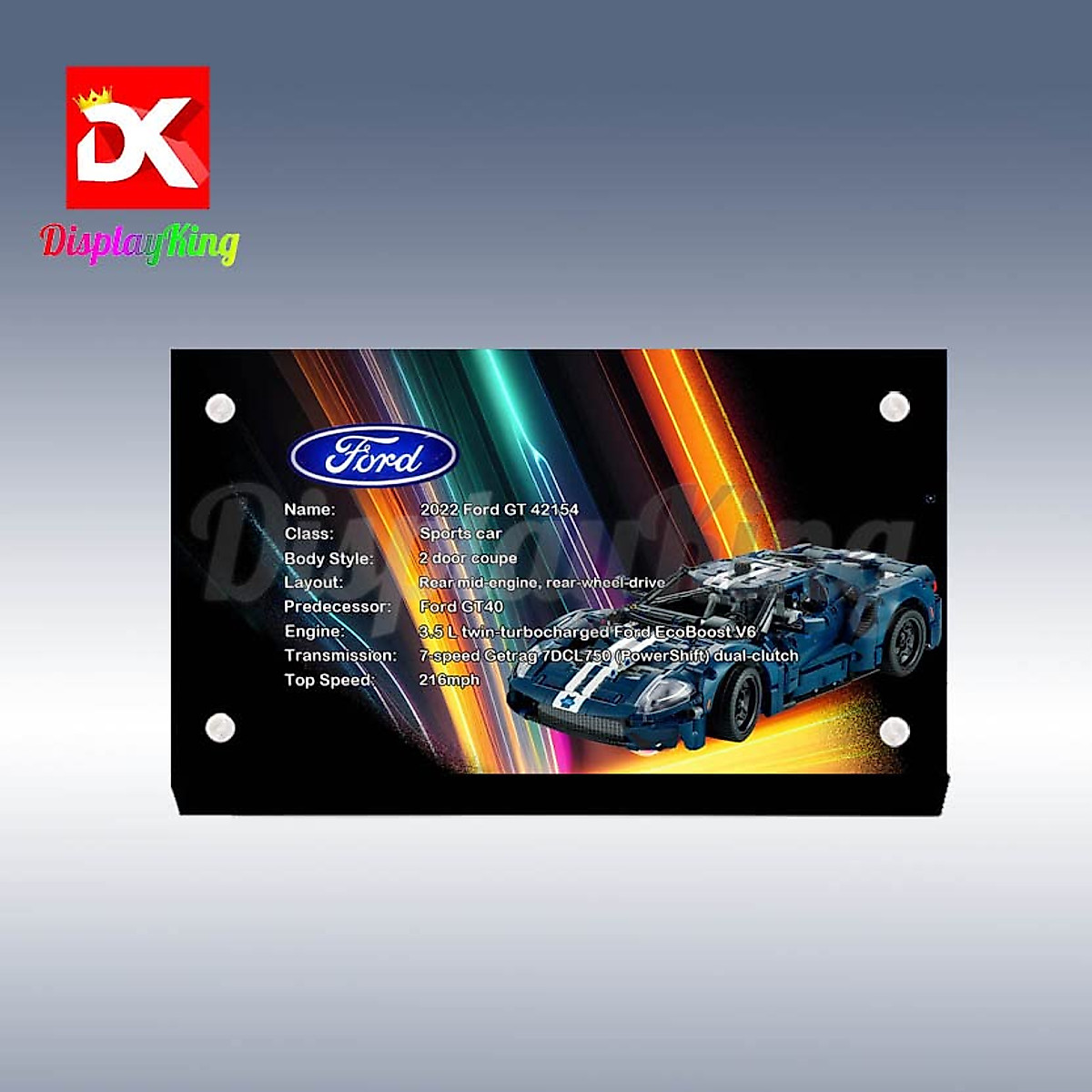Acrylic Display Plaque for Lego 2022 Ford GT 42154(Lego Set is not Included)