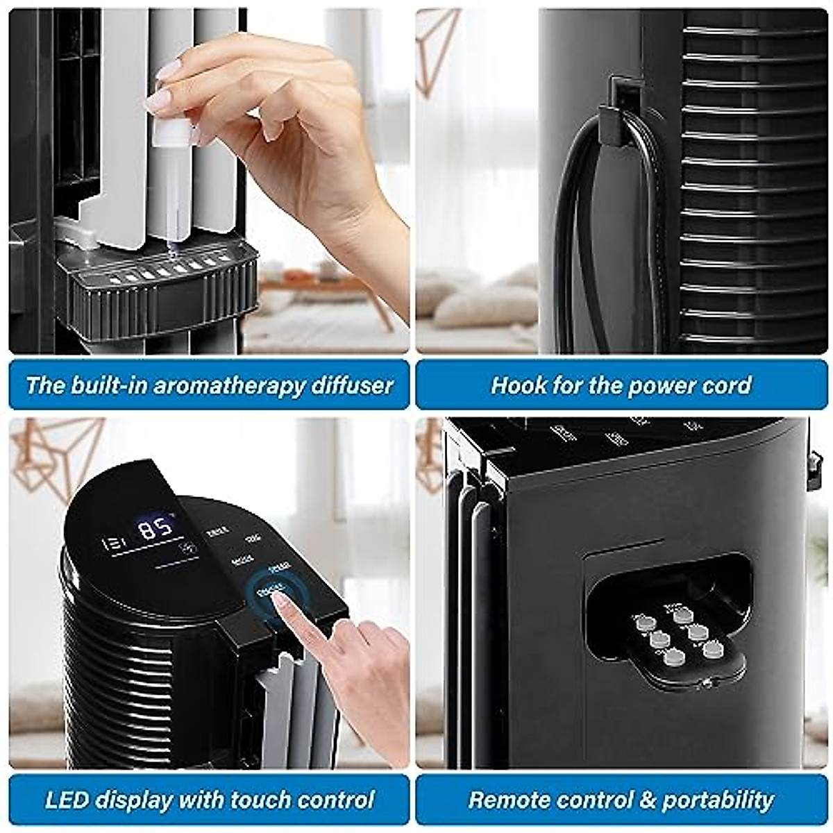 Simple Deluxe 40 Inch Oscillating Tower Fan for Bedroom, 6 Speeds Standing Fan with Essential Oil Diffuser, 30ft/s Velocity Cooling Fan for Indoors with Remote, 15H Timing, 3 Modes