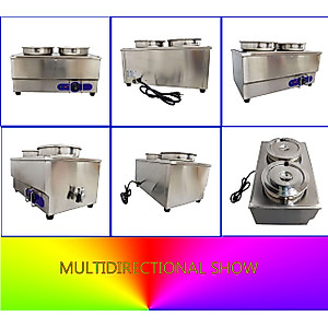INTBUYING 2 Pan Food Soup Warmer Stove Bain Marie Commercial Canteen Buffet Steam Heater Stainless Steel with 2 Pots 110V 1500W