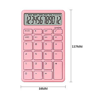 UNIONE Pocket & Desktop Pink Calculator with a Bright LCD, Dual Power Handheld Desktop. Color. Business, Office, High School