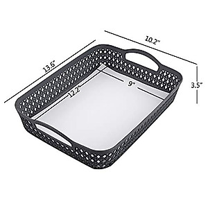 Morcte Large Plastic Storage Tray Basket, Desktop Bins Organizer (Grey, Set of 6)