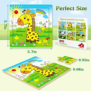 Aitey Set of 6 Toddler Puzzles Ages 2-4, Wooden Jigsaw Puzzles for Kids Ages 3-5, Puzzles for Toddlers 2 3 4 Year Old, Kids Puzzle Toys with Animal Patterns Educational Toys for Boys and Girls