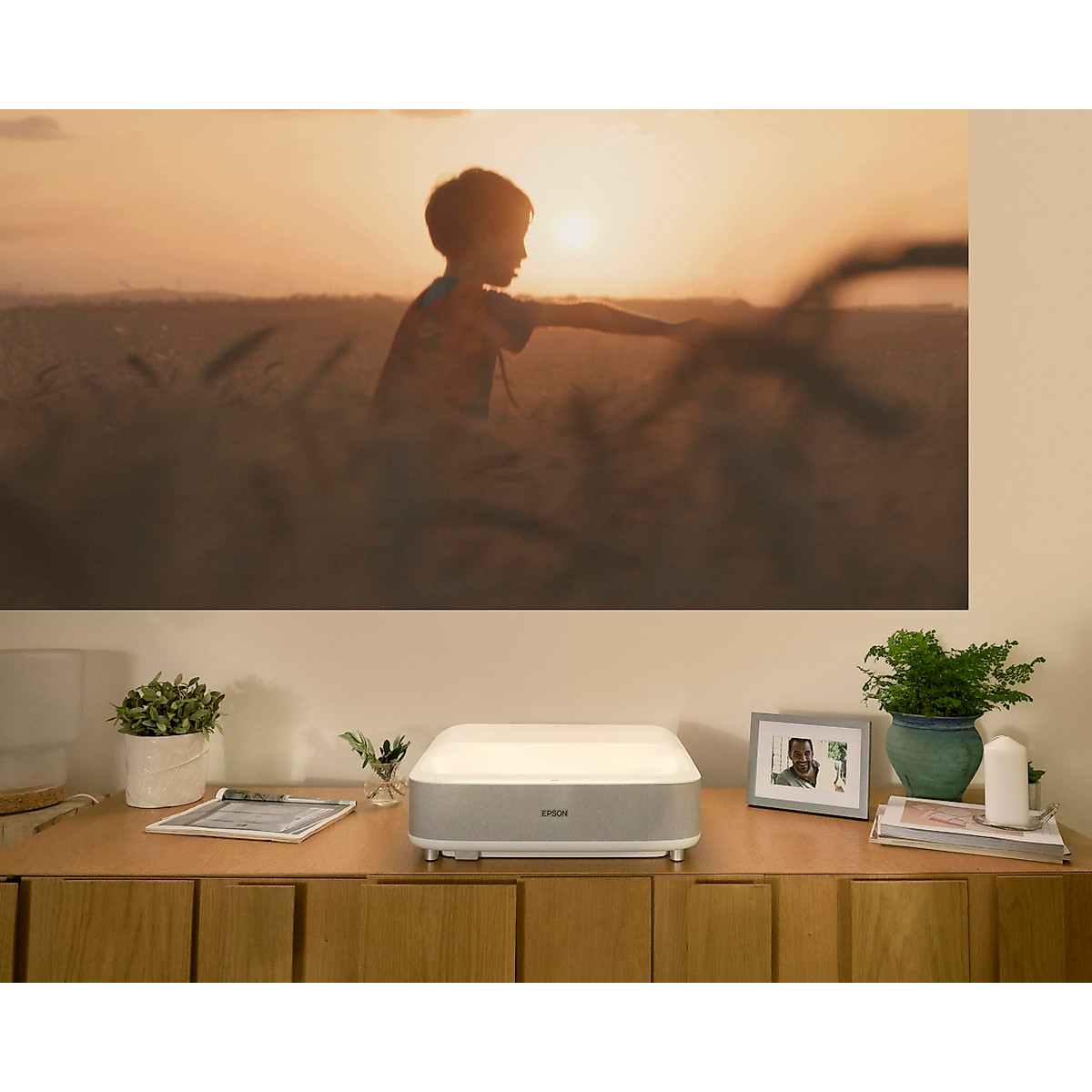 Epson EpiqVision Ultra Short Throw LS300 3LCD Smart Laser Projector, 3600 Lumens Color & White Brightness, HDR, Android TV, Yamaha Speakers, Bluetooth, Sports, Gaming, Movies & Streaming - White