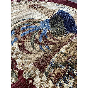 Carpet King Rooster Style Round Sunflower Country Area Rug 256,000 Point Area Rug Burgundy Blue Beige Black Bellagio Swirl Design M09AB (4 Feet X 4 Feet)