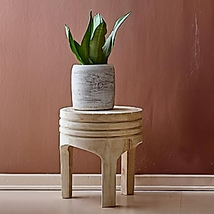 Creative Co-Op Boho Hand-Carved Paulownia Wood Stool, Natural