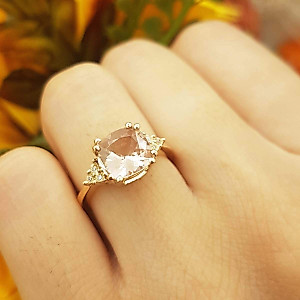 Dazzlingrock Collection 10K 8 MM Cushion Morganite & Round White Diamond Ladies Engagement Ring, Rose Gold, Size 7
