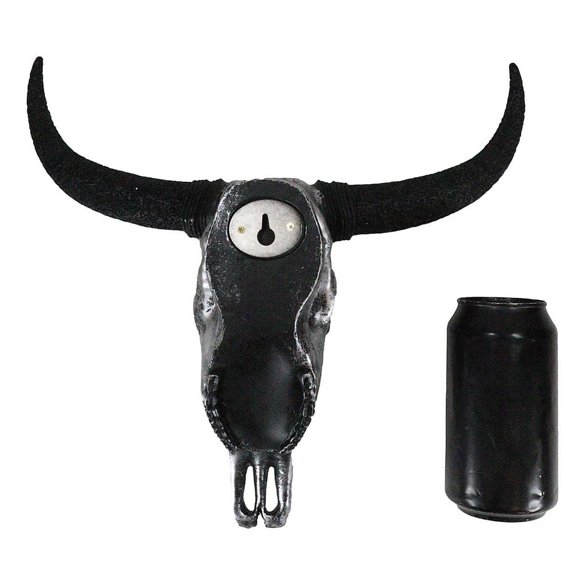 Ebros Gift Silver and Black Tribal Floral Vines Tooled Steer Bison Bull Cow Skull Head with Horns Wall Mount Decor Artistic Replica Native Animal Bust Skulls Hanging Mounted Plaque Sculpture