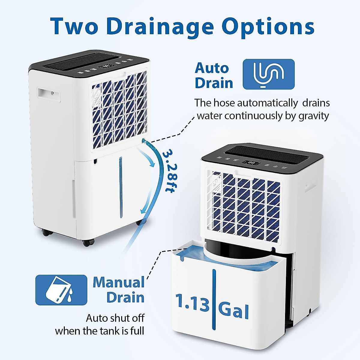 FreAire 4,500 Sq.Ft. Dehumidifier for Basement Home with Drain Hose | 50 Pint | Dehumidifiers with Auto or Manual Drainage for Large Room Bedroom Bathroom | 24H Timer | Humidity Control | 3 Modes