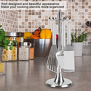 Kitchen Countertop Utensil Holder,304 Stainless Steel Cooking Utensils Set with Holder, with 8 Rotating Hooks,for Spoon, Spatula, Soup Ladle, Spaghetti Server, Skimmer