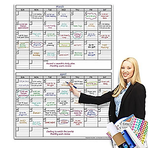 Dry Erase Two Month Laminated jumbo Wall Calendar, 38" x 50", Huge bimonthly Vertical Laminated Erasable White Board, Giant 60 day Family Whiteboard Schedule Planner, Large Multi Month Reusable Poster