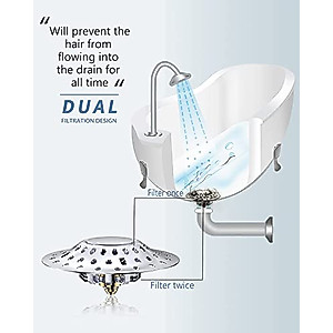 2 in 1 Bathtub Stopper with Drain Hair Catcher, Miaphie Anti-Clogging Tub Stopper with Dual Filtration Design, Pop-up Bath Tub Stoppers Bathtub Drain Plug for 1.45-1.85" Drain Hole