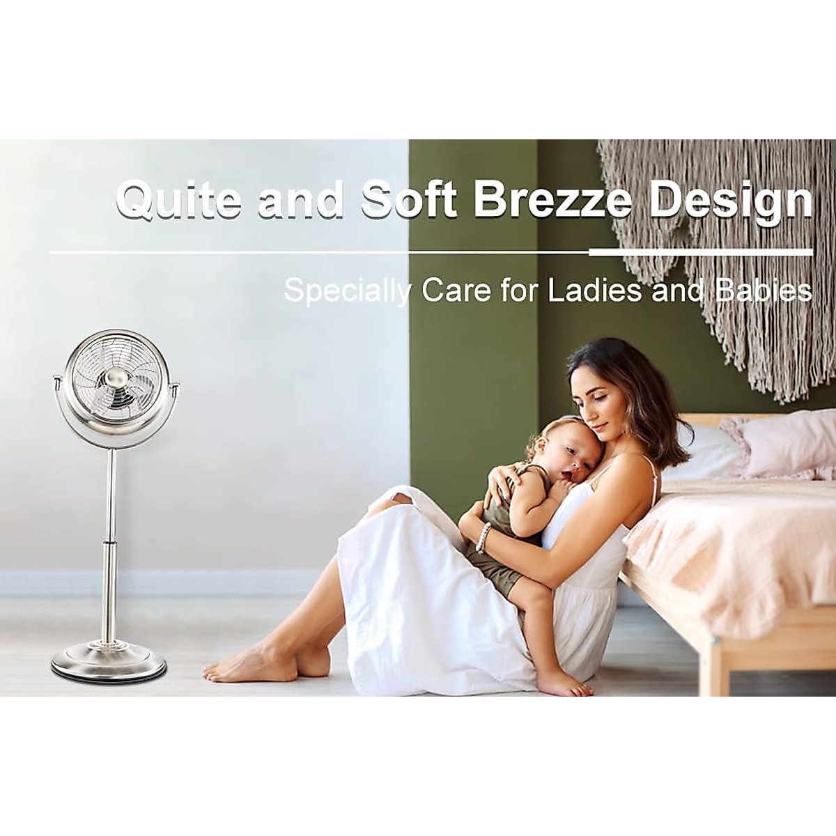Mros Circulator Fan, Metal Stand up Pedestal Fan,Quite Silence Fan,3-Speed and Adjustable in Height for office, home, bedroom and living room especially ideal for ladies and babies(Brushed Nickel)