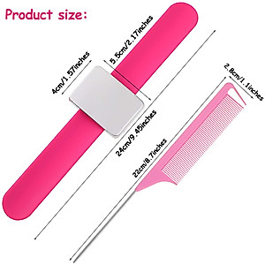 Magnetic Wrist Sewing Pincushion Wrist Magnetic Pin Holder Wristband Pin Cushion Holder with 3 Pieces Stainless Steel Pintail Comb Rat Tail Comb for Hair Clips Sewing, Daily Hand Sewing (Rose Red)