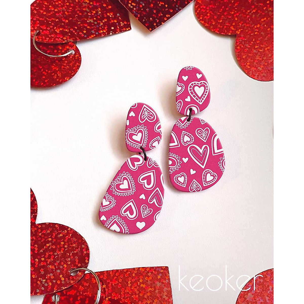 KEOKER Valentines Silk Screen Stencils for Polymer Clay, Valentines Silk Screen for Polymer Clay, 3PCS Valentine Silk Screen Polymer Clay, Heart Pattern Polymer Clay Stencil (Heart)