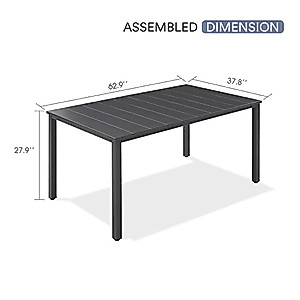 VICLLAX Patio Dining Table for 6, 63"x37.8" Rectangular Outdoor Metal Slats Patio Table for Patio Garden Front Porch, Deck, Black