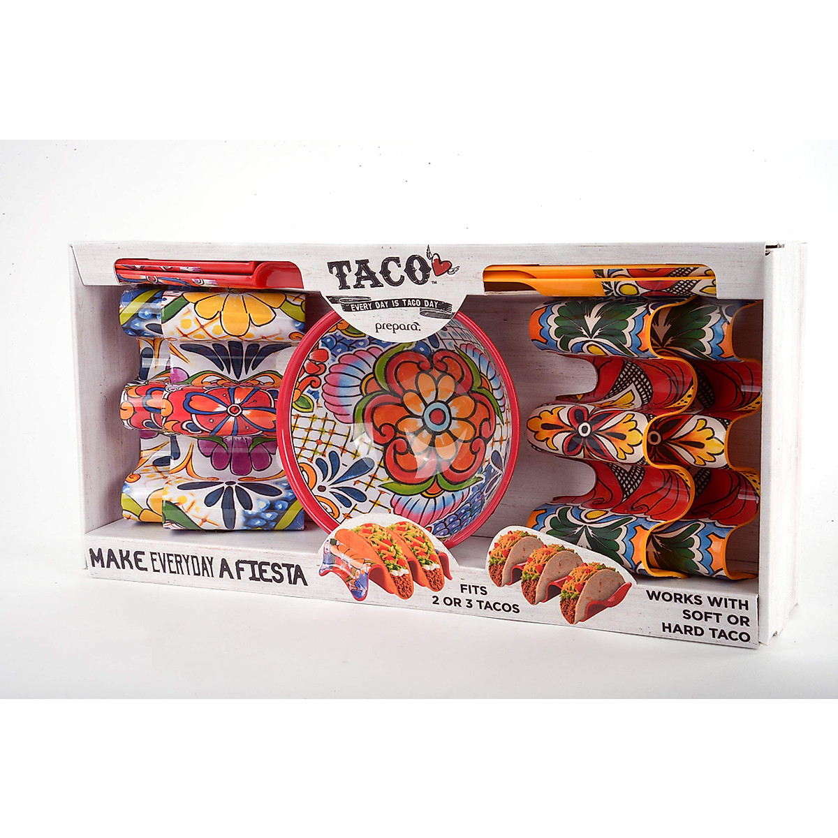 Prepara Taco Fiesta Set for 4, Multicolor Melamine Dishware
