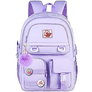 Laptop Backpack for Girls, Women College School Bookbag, 15.6" Cute Aesthetic Computer Water Resistant Anti Theft School Bags for Teens Girls Students - Purple