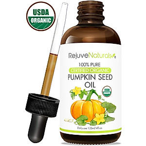 Organic Pumpkin Seed Oil (LARGE 4-OZ Bottle) USDA Certified Organic, 100% Pure, Cold Pressed. Boost Hair Growth for Eyelashes, Eyebrows & Hair. Overactive Bladder Control for Men & Women. Moisturizer