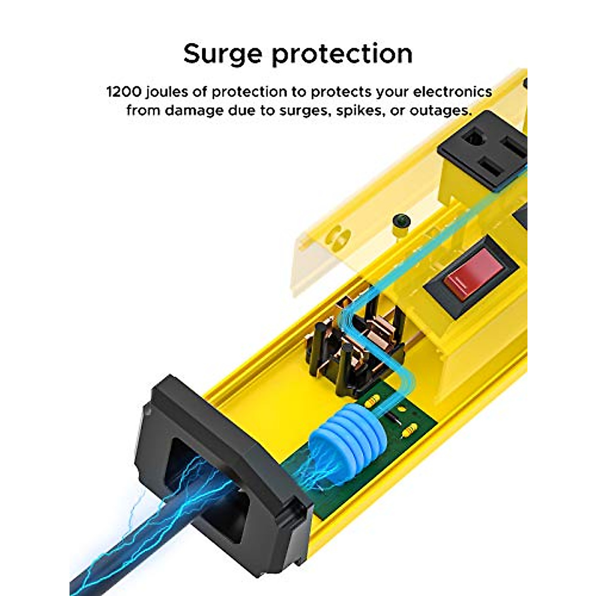 CRST 6-Outlet Heavy Duty Metal Power Strip with Individual Switches and Flat Plug, 15AMP/1875W Surge Protector (1200 Joules), 6-Feet 14AWG Cord with Hook and Loop Fastener