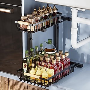 KEKAPE Under Sink Organizer and Storage,Height Adjustable Under Sink Organizer, Single 2 Tier Pull Out Drawer Cabinet Organizer for Kitchen Bathroom Storage
