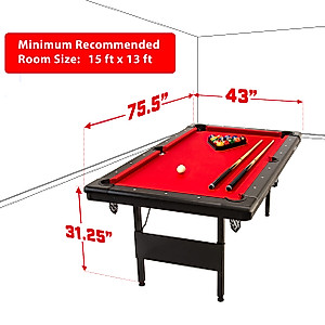 GoSports 6 ft Billiards Table - Portable Pool Table - Includes Full Set of Balls, 2 Cue Sticks, Chalk, and Felt Brush - RED