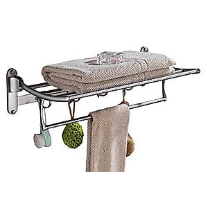 ELLO&ALLO Towel Racks for Bathroom Shelf with Foldable Towel Bar Holder and Hooks Wall Mounted Multifunctional Racks, Brushed Nickel