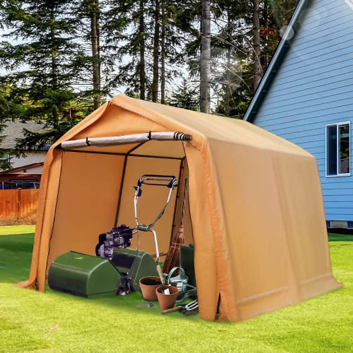 MELLCOM 10x10 ft Outdoor Storage Shelter - Heavy Duty Portable Garage, Tool Shed, Carport - Ideal for Bikes, Motorcycles, and Outdoor Tools - Beige