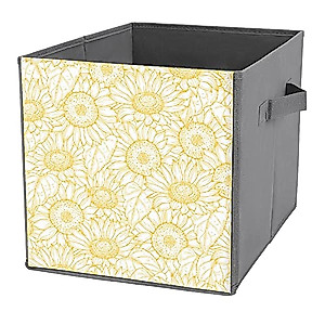 Sunflower Yellow Canvas Collapsible Storage Bins Cube Organizer Baskets with Handles for Home Office Car