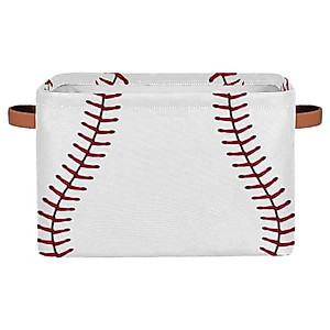 2Pack Sports Baseball Print Large Collapsible Storage Bins,Sports Basket Decorative Canvas Fabric Storage Boxes with Handles,Rectangular Shelves Baskets Box for Home Office Nursery Closet
