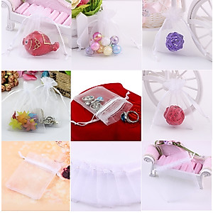 Wudygirl 100pcs Organza Bags 4X6 with Drawstring Jewelry Pouches Bags for Party Wedding Christmas Candy Seashell Favor Bags (White 4x6)