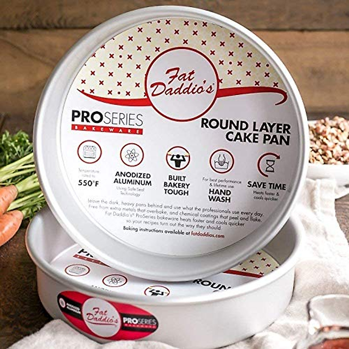 Lumintrail Fat Daddios Anodized Aluminum Tiered Round Cake Pans Bundle with a Spoon Set (4" Diameter (Set of 2), 2" Deep)