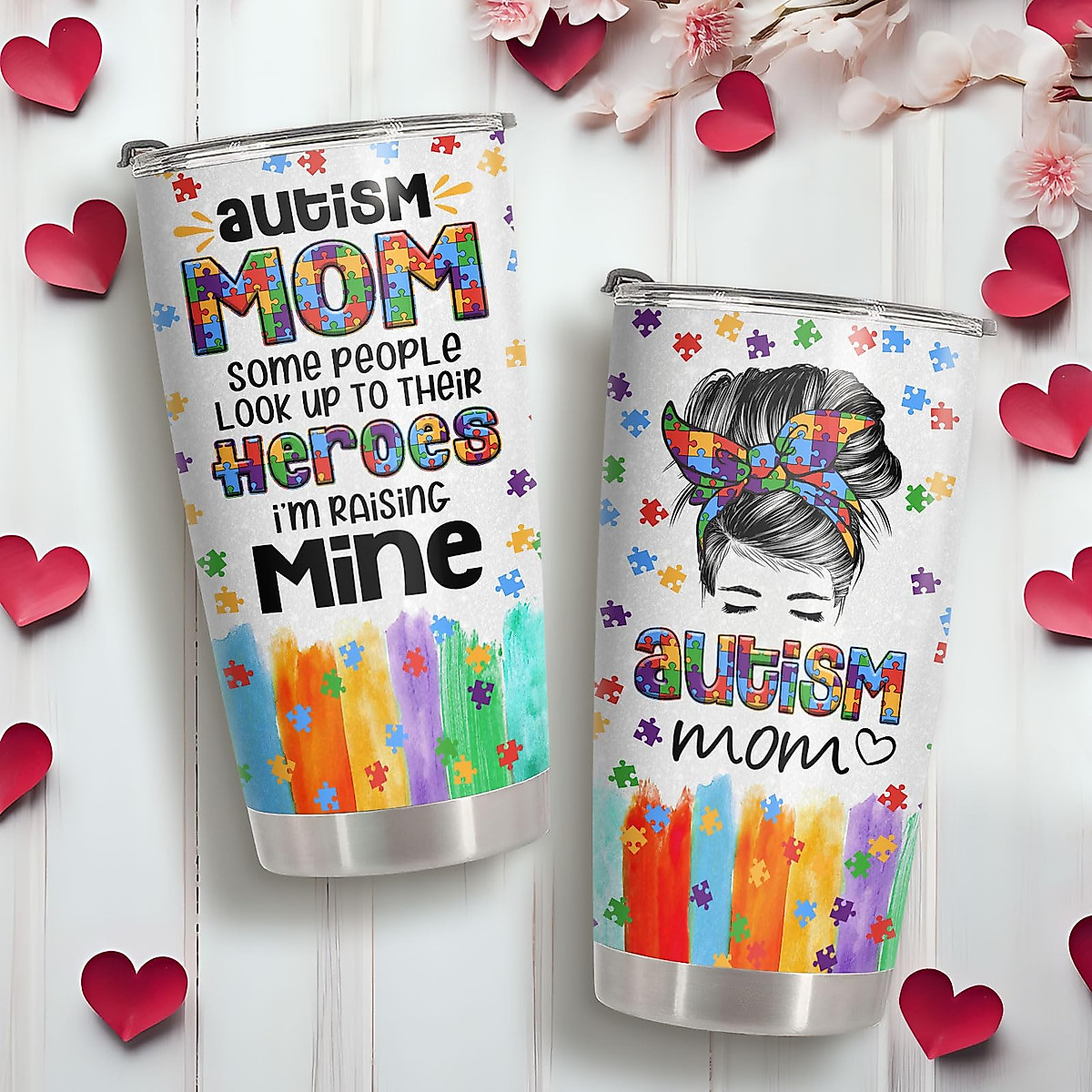 34HD Mothers Day Gifts for Mom, Autism Mom Tumbler with Lid 20oz Stainless Steel, Cool Momma Coffee Mug, Autism Awareness Gifts for Women, Teacher, Parents