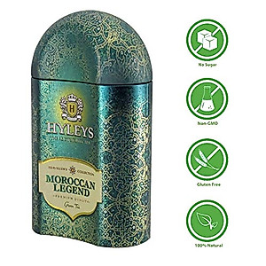 Hyleys Loose Leaf Green Tea with Mint Rose and Blue Corn Flowers in Tin 3.52 Ounce (100g) - Traveller's Collection - Moroccan Legend