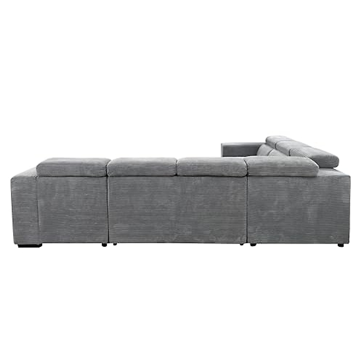 THSUPER Corduroy 123" Oversized U Shape Sectional Sleeper Sofa with Pull Out Bed, 7-Seats Sleeper Sectional Sofa with Storage Chaise and Adjustable Headrest for Living Room - Dark Grey