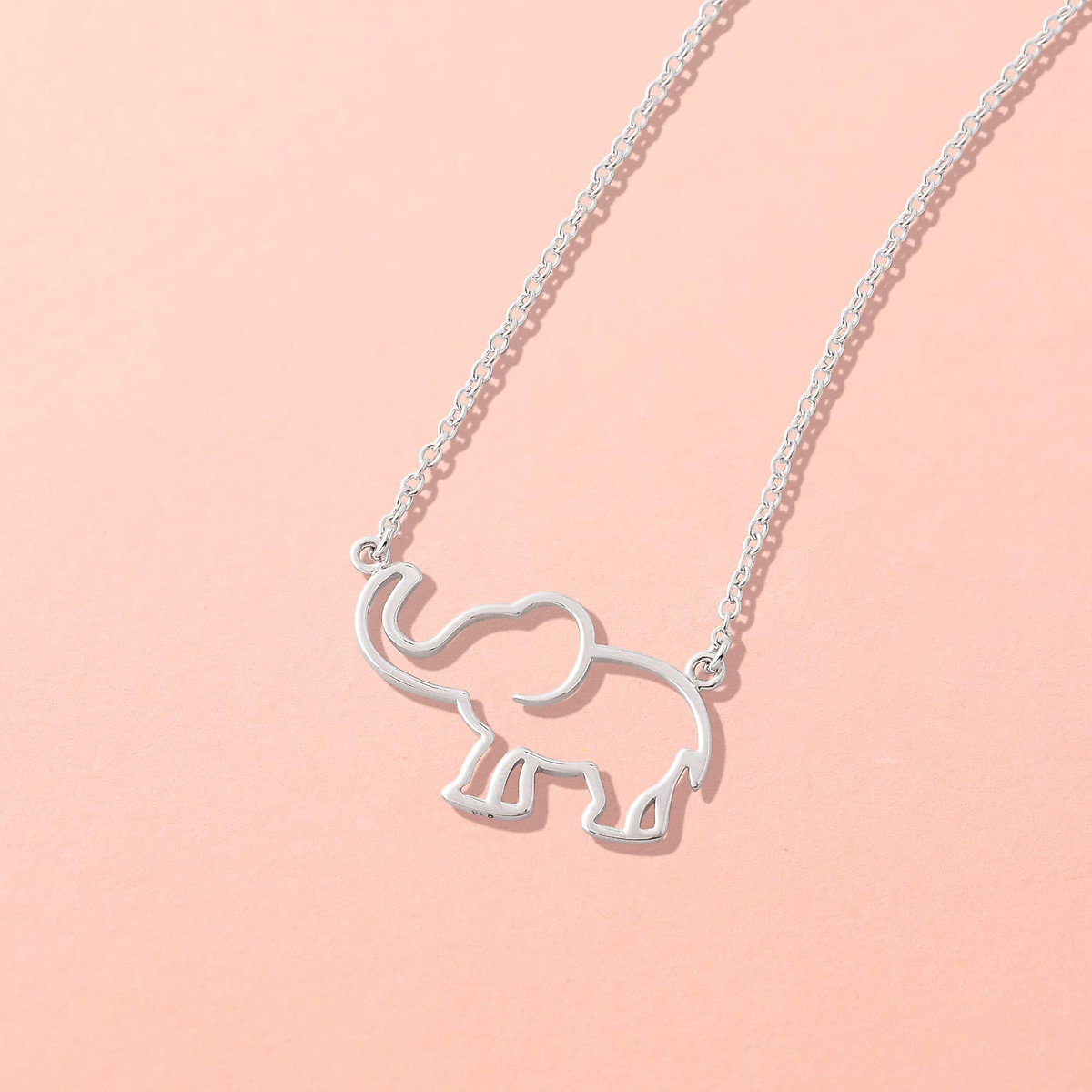Boma Jewelry Sterling Silver Open Elephant Outline Animal Pendant Necklace, 18 Inches
