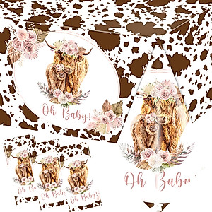 HAKOTI 3Pack Holy Cow Tablecloth,Cow Baby Shower Decorations Brown Cow Print Rectangular Plastic Table Cover for Birthday Party Supplies,Farm Animal Themed Party Decorations