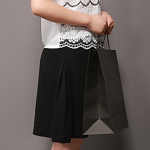 Ronvir 50Pcs Black Gift Bags, 10x5x13 Inches Paper Bags With Handles, Large Shopping Bags, Recycled Black Kraft Bags For Business, Retail, Christmas, Welcome, Wedding, Party, Holiday