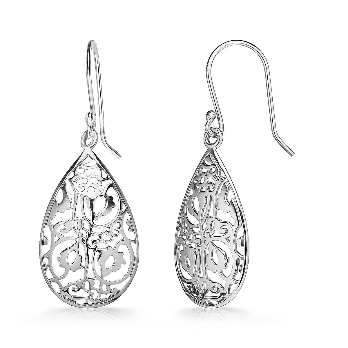 Teardrop Earrings for Women - Sterling Silver Dangle Filigree Earrings for Women – Hook Earrings - Trendy Fashion Earrings