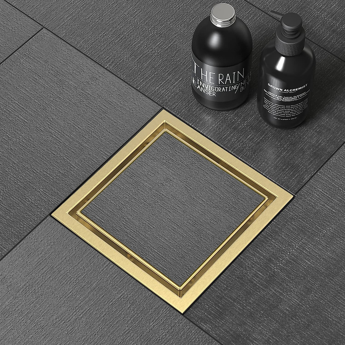 WEBANG 4 Inch Shower Square Drain Gold Floor Drain with Flange Reversible 2-in-1 Cover Tile Insert Grate Removable SUS304 Stainless Steel CUPC Certified Brushed Gold Brass