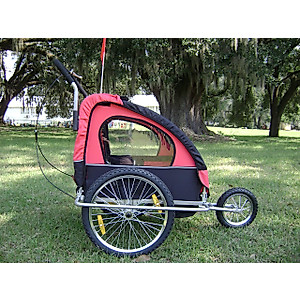 i10Direct Red and Black 2 in 1 Child Baby Bike Bicycle Trailer and Stroller
